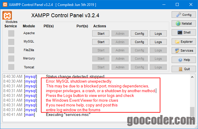 Xampp Cant Start Mysql Goocoder